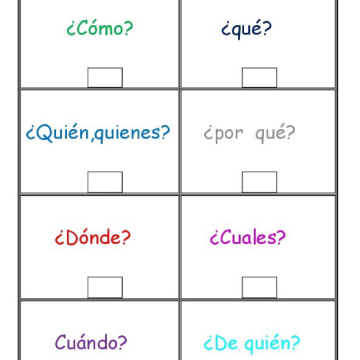Partículas interrogativas. (Inglés -Español).Nivel 1A inglés